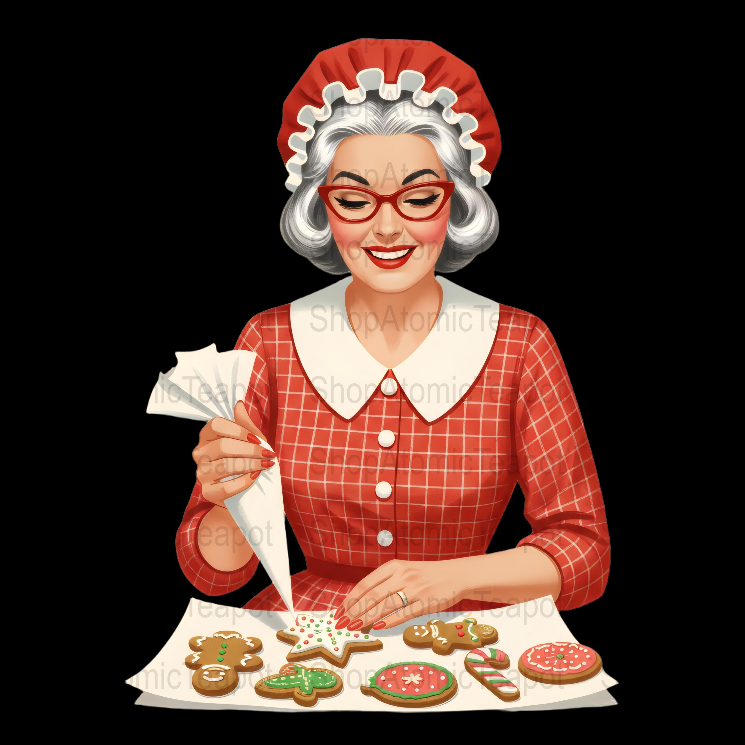 SET OF 3- Mrs. Claus Crafting PNG Mid Century Holiday Digital Art ...