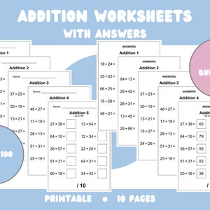 Math Worksheets Printable Instant Download Addition up to 100 - Etsy