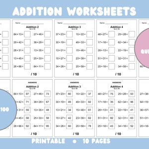 Math Worksheets Printable Instant Download Addition up to 100 - Etsy