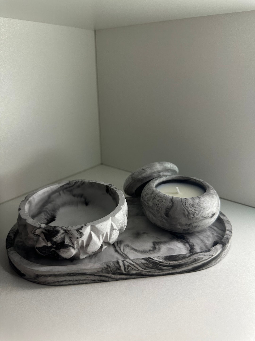 Black&gray Marble Oval Trays Coffee Table Tray Jewelry Tray Vanity Tray ...