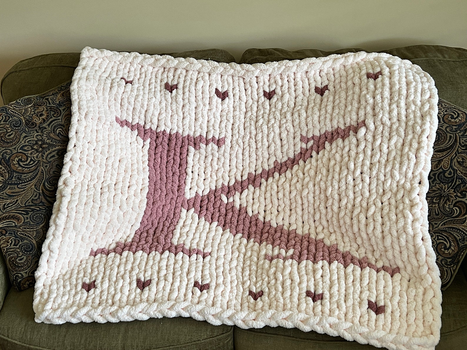 Initial / Monogram Chunky Knit Baby Blanket or Throw Sized Blanket ...