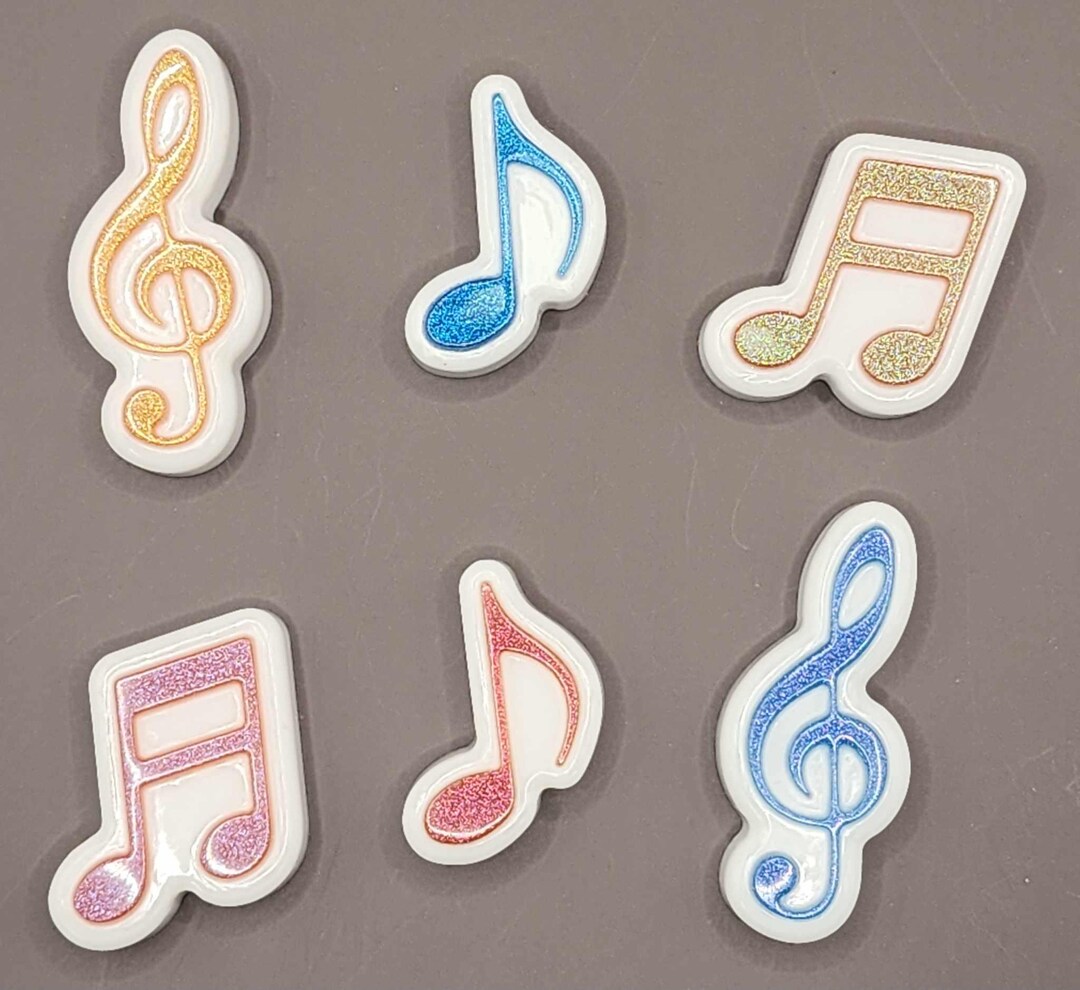 Handmade Rainbow Iridescent Music Note Resin Magnets - Set of 6 ...