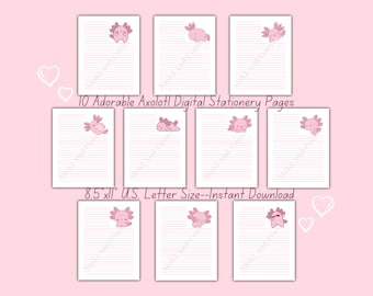 10 Adorable Axolotl Stationery Pages | Cute Printable Writing Paper ...