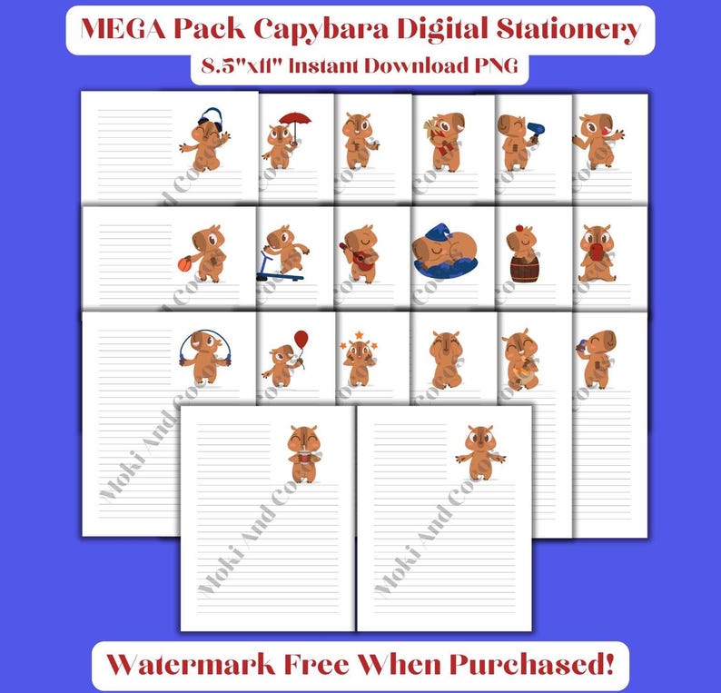 Cute Capybara Mega Pack Instant Download PNG Stationery Pages | 20 ...