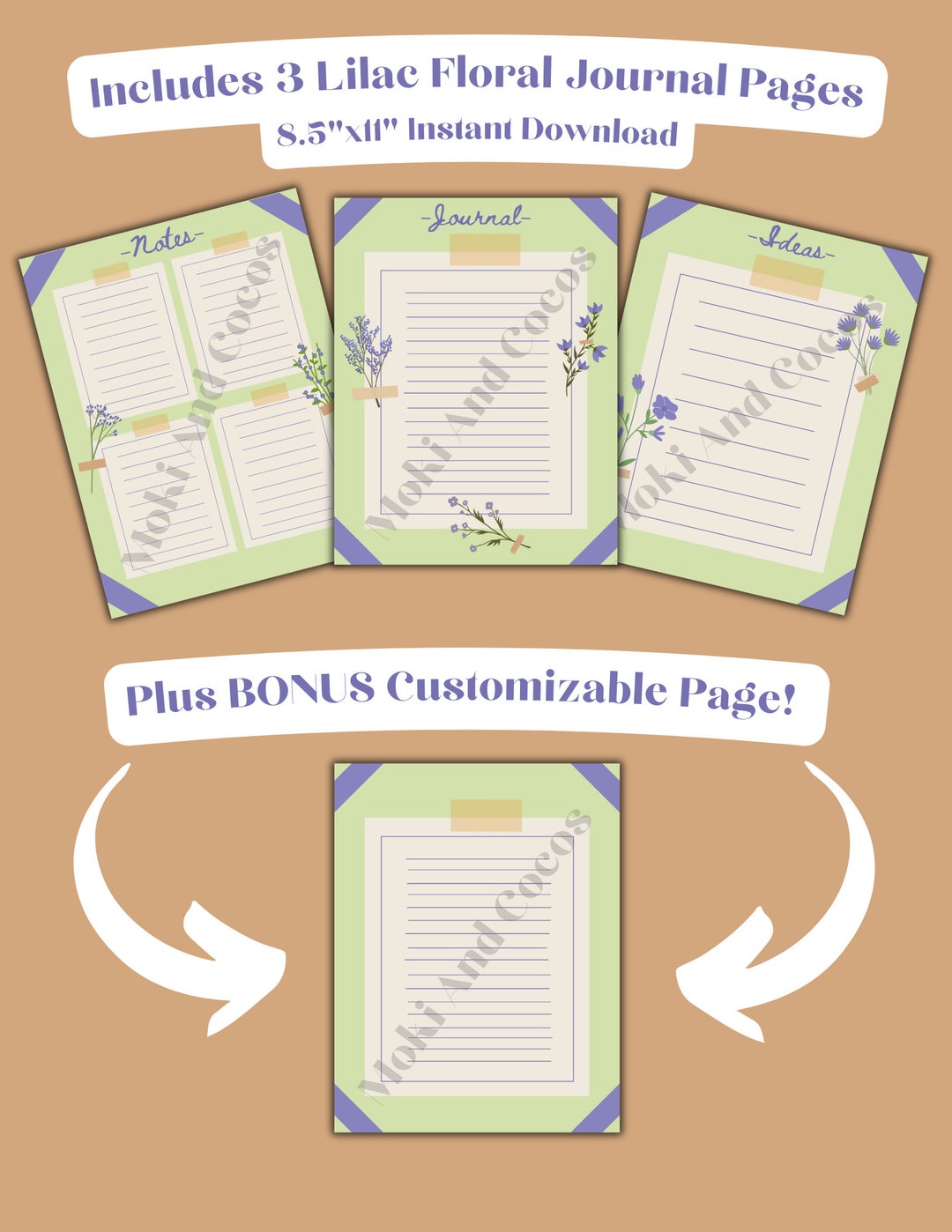 Floral Journal Pages Set | Printable Instant Download, PNG, 8.5x11 ...