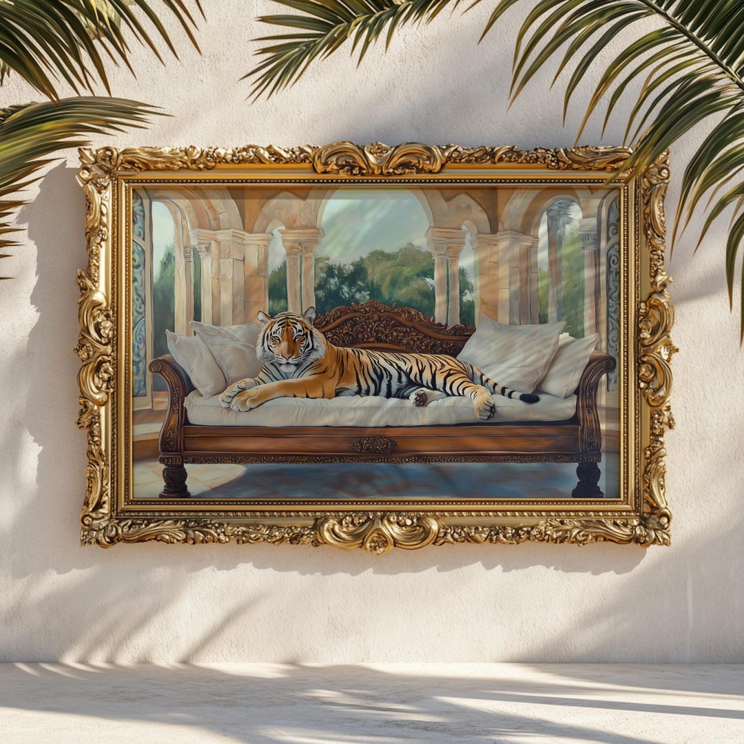 Tiger on Daybed Art Print: Maximalist Exotic Decor - Etsy