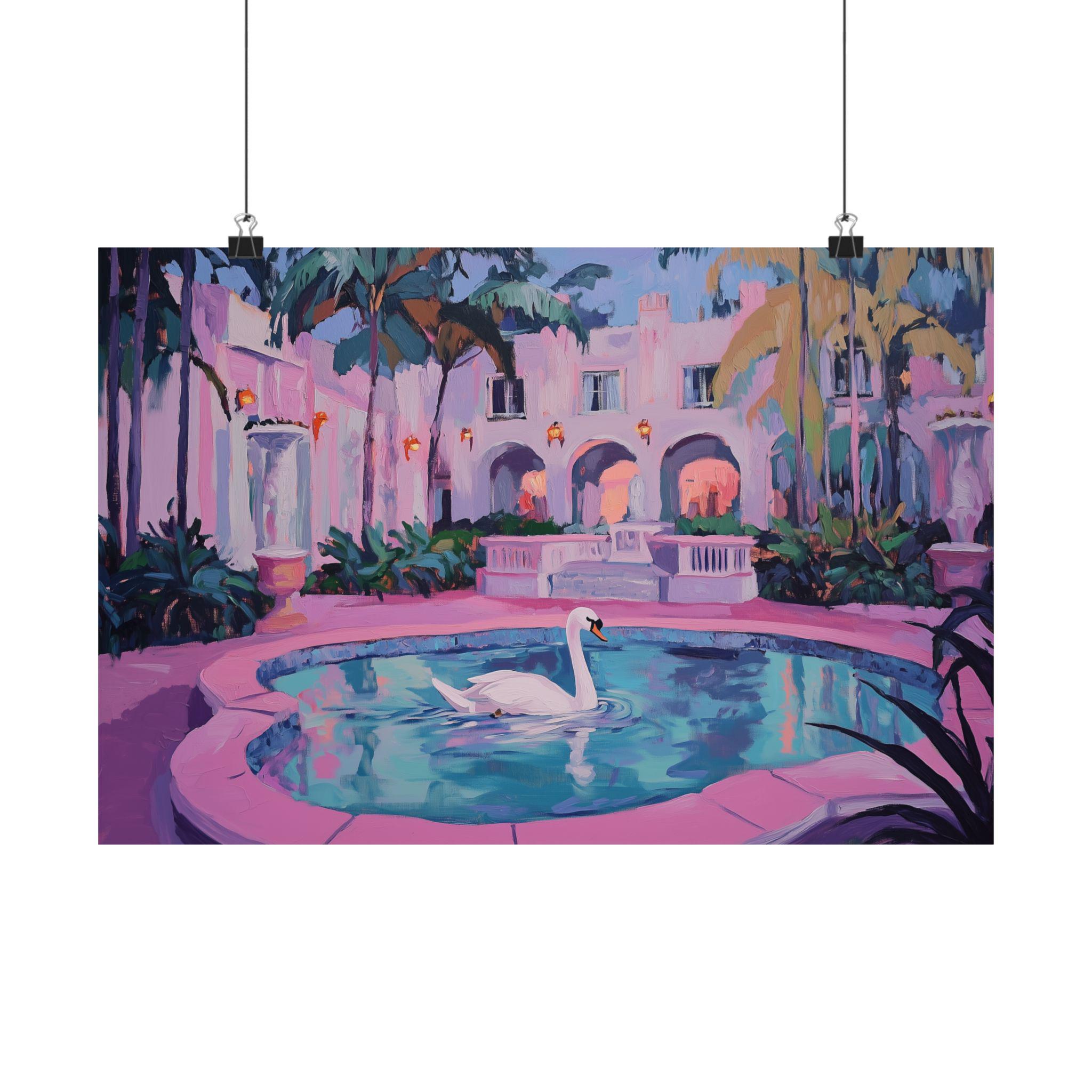 Art Deco Swan Oil Painting Print: Vintage Miami Beach Decor - Etsy
