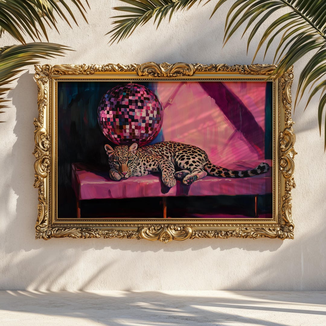 Leopard Disco Lounge Art Print: Retro Pink Panther Glam Decor - Etsy