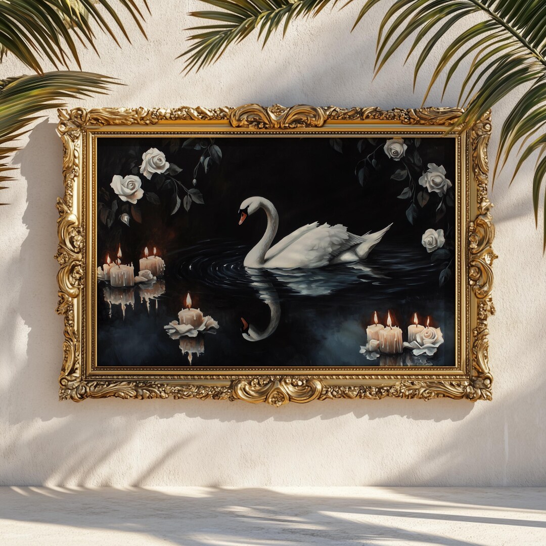 Gothic Swan Oil Painting Print: Feminine Victorian Glam Wall Art - Etsy