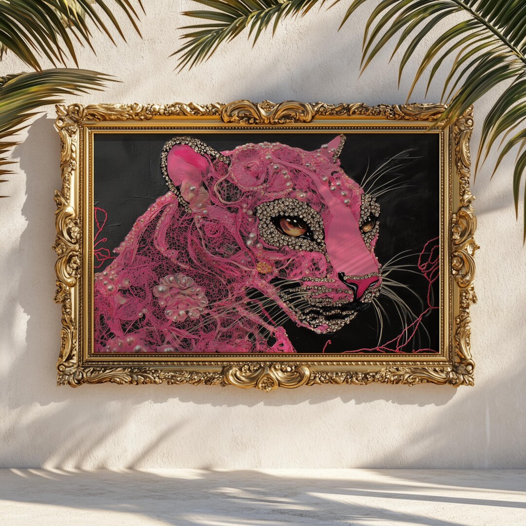 Jeweled Hot Pink Panther Art Print: Glam Rhinestone Leopard Poster - Etsy