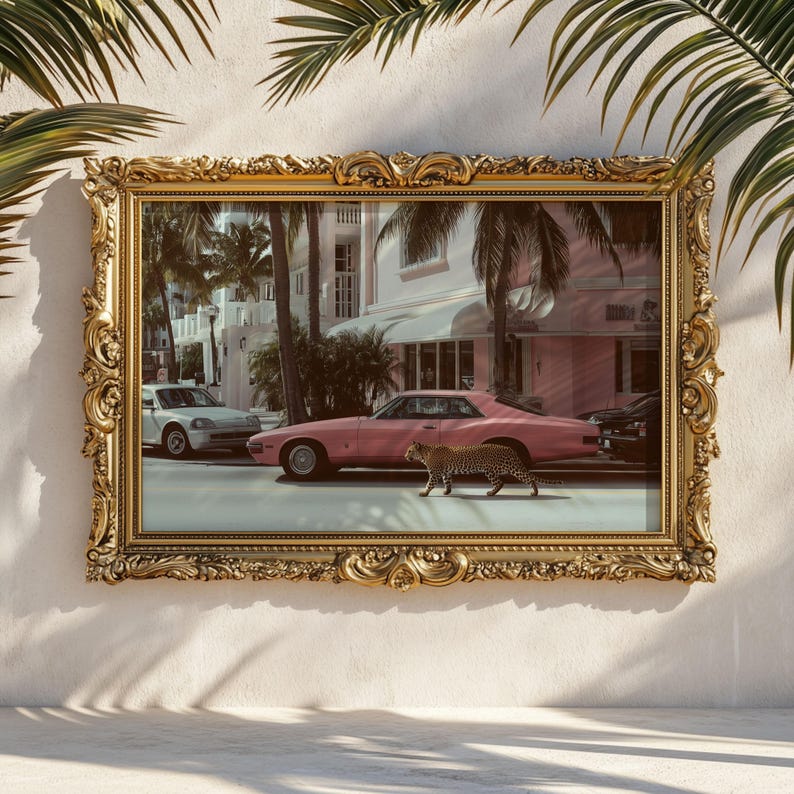 Vintage Palm Beach Wall Art Matte Poster | Leopard Miami Vice, 80's ...