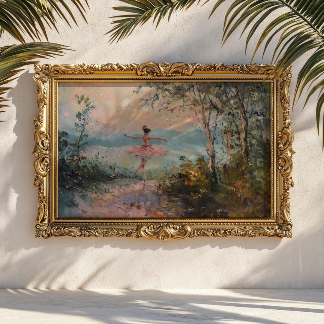 Romantic Ballerina Wall Art Print: Dreamy Ballet Landscape Oil Painting ...