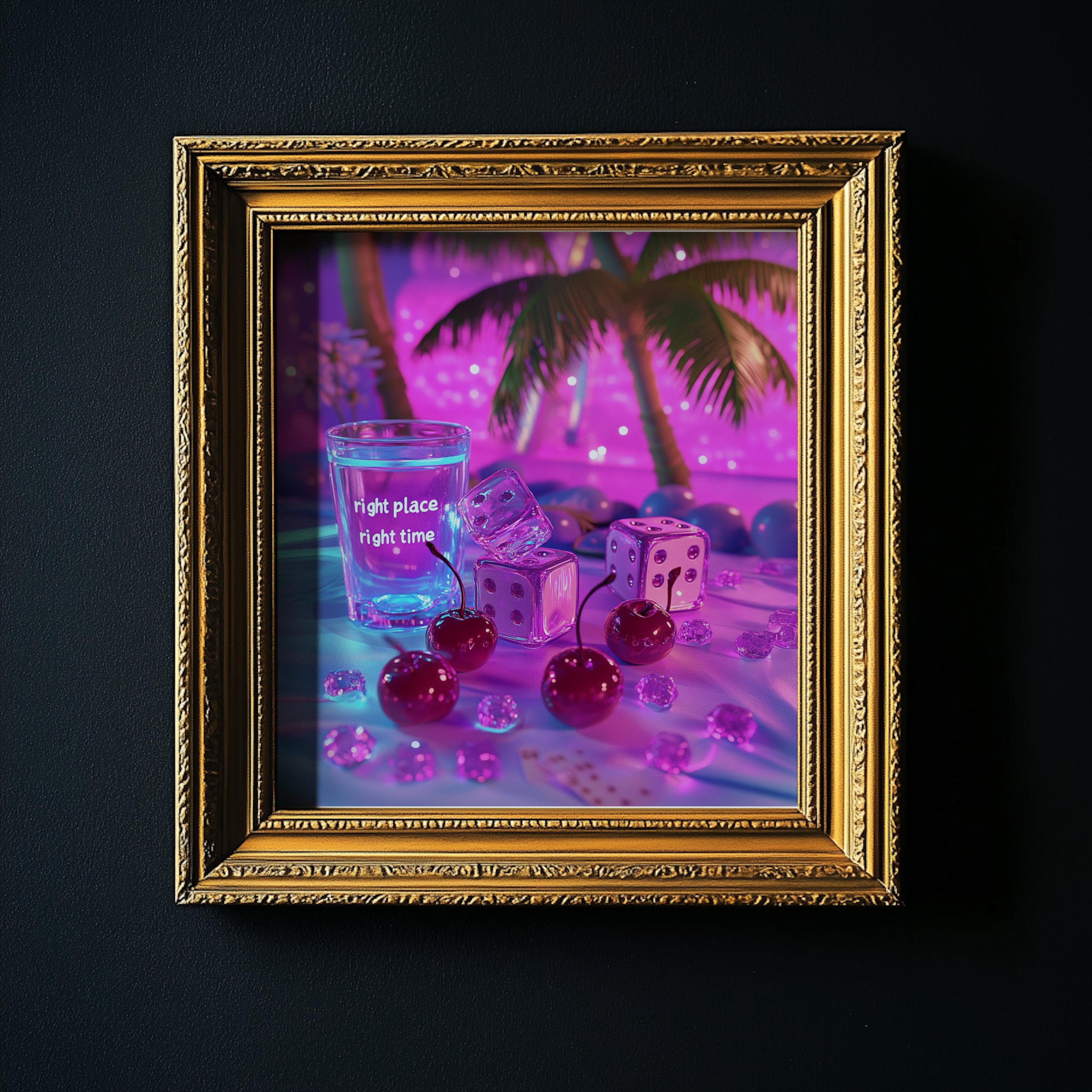 Vaporwave Miami Vice Art Print: 80s Cherry Dice & Palm Trees - Etsy