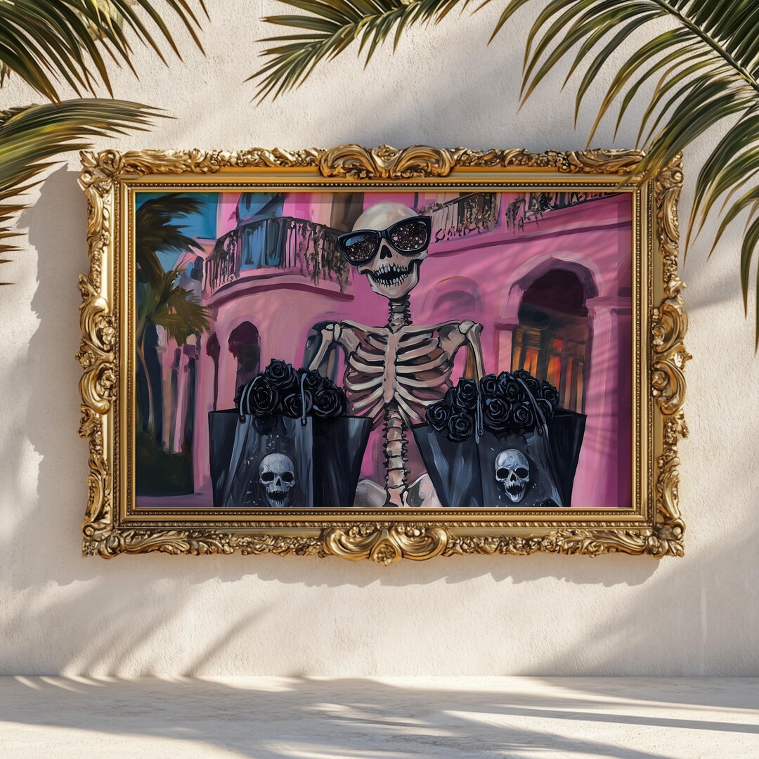 Pink Gothic Skeleton Art Print: Spooky Girly Halloween Decor - Etsy