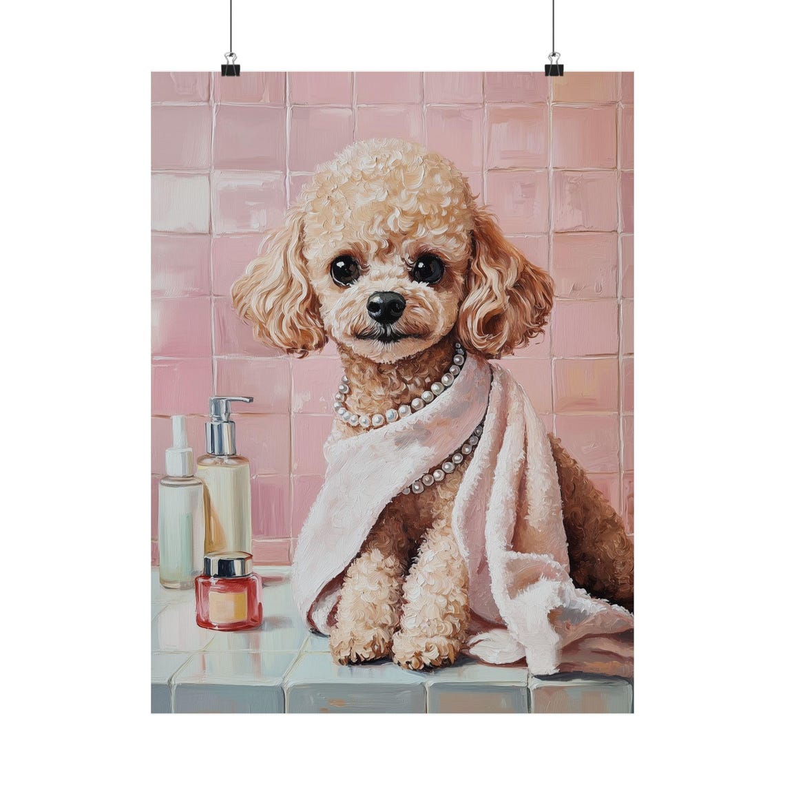 Glam Poodle Art Print: 60s Pink Spa Bathroom Decor - Etsy