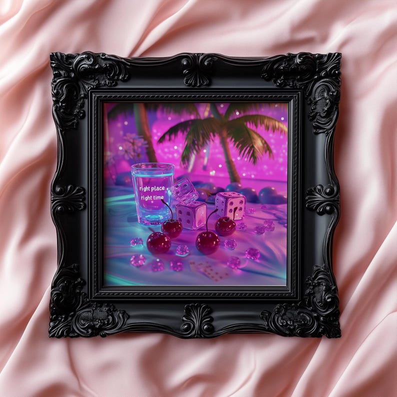 Vaporwave Miami Vice Art Print: 80s Cherry Dice & Palm Trees - Etsy