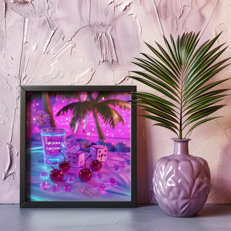 Vaporwave Miami Vice Art Print: 80s Cherry Dice & Palm Trees - Etsy