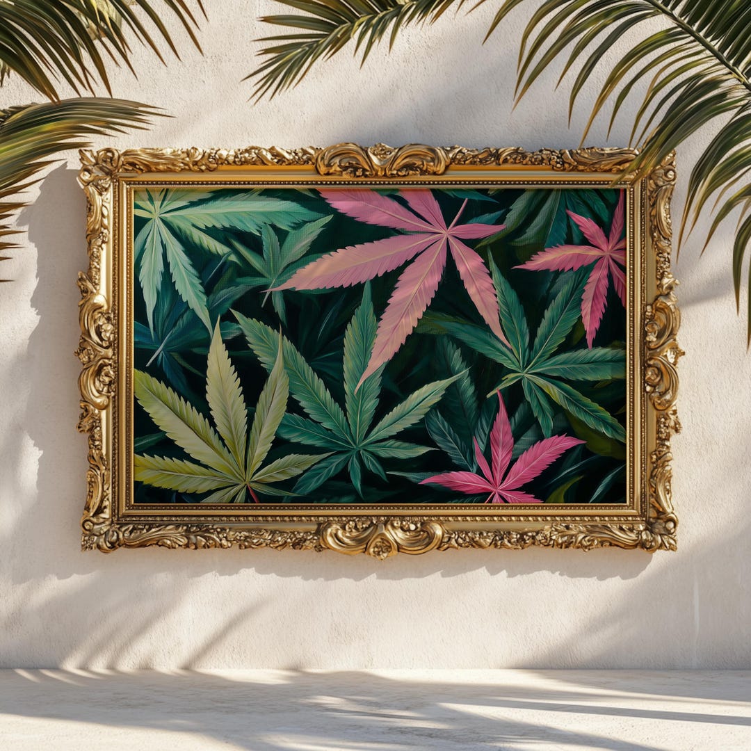 Colorful 80s Marijuana Poster | Retro Pink & Green Plant Wall Art ...