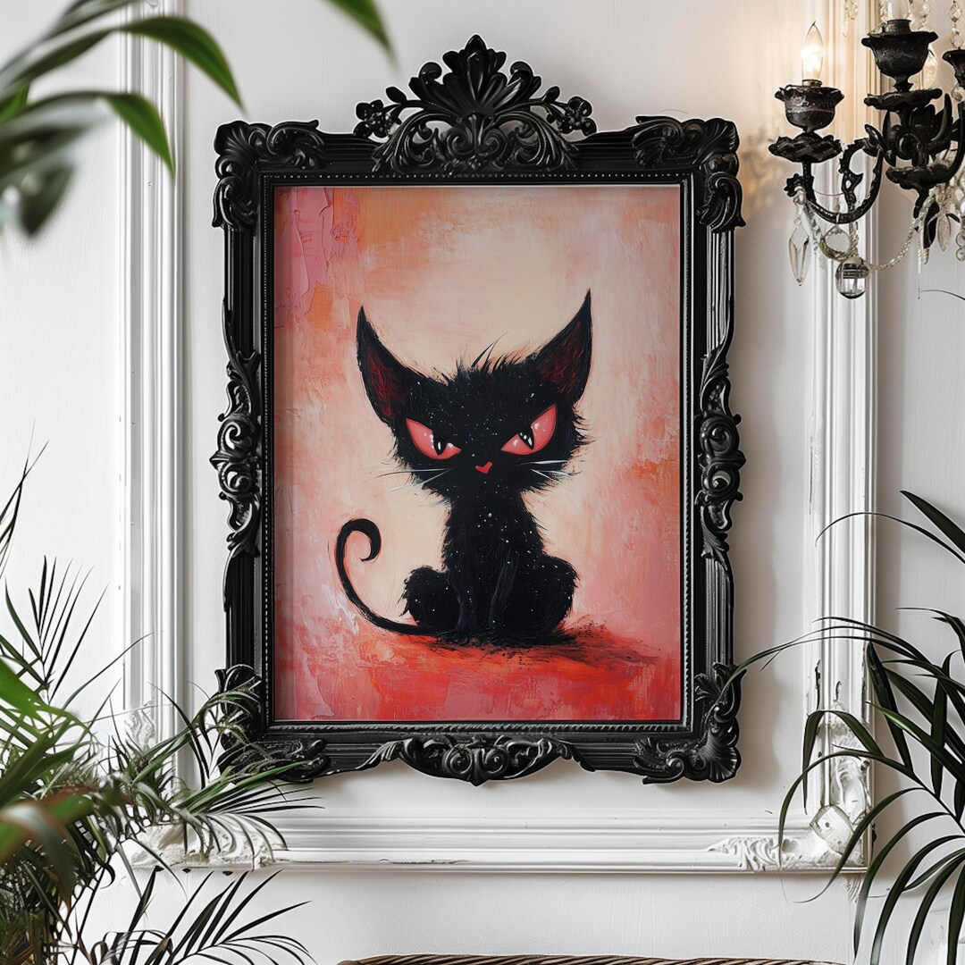 Gothic Black Cat Art Print: Spooky Devil Kitten Poster - Etsy