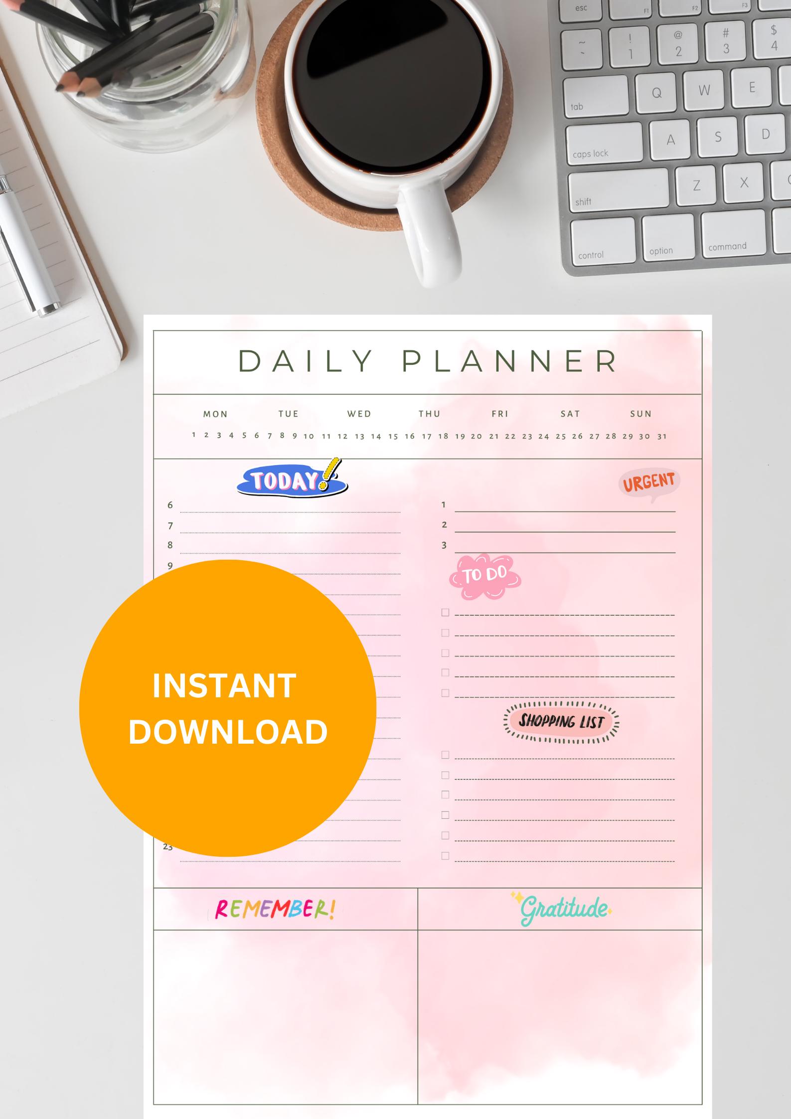 Daily to Do List Printable, Instant Download, Daily Planner, Daily ...