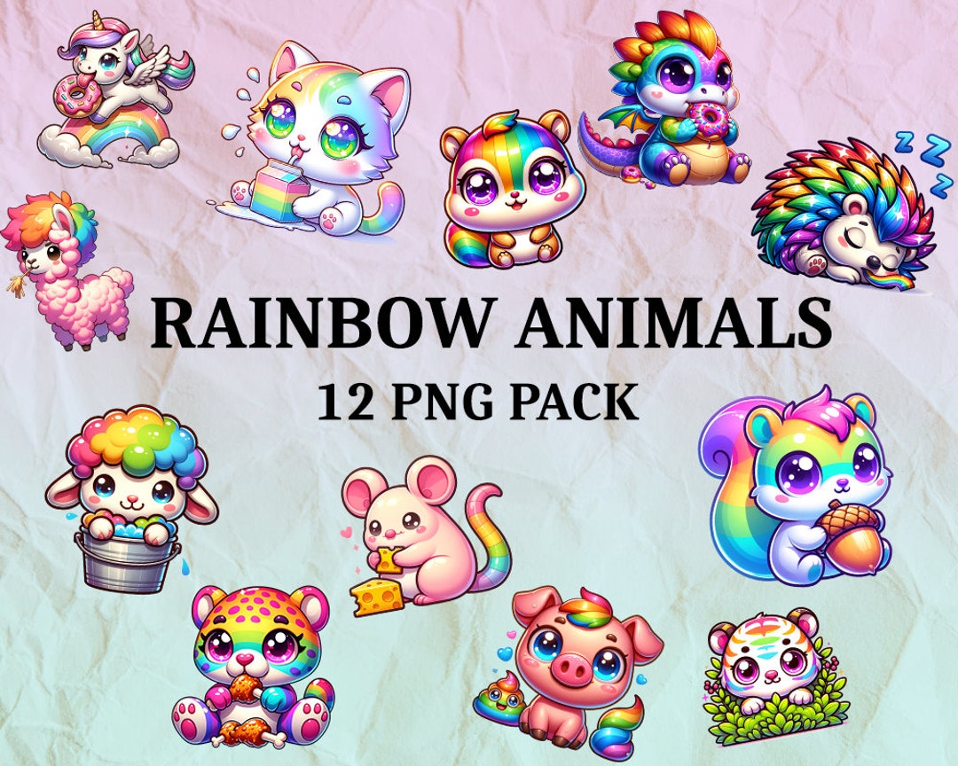 Cute Rainbow Animal Clip Art, Clipart Downloadable, Rainbow Cuteness ...