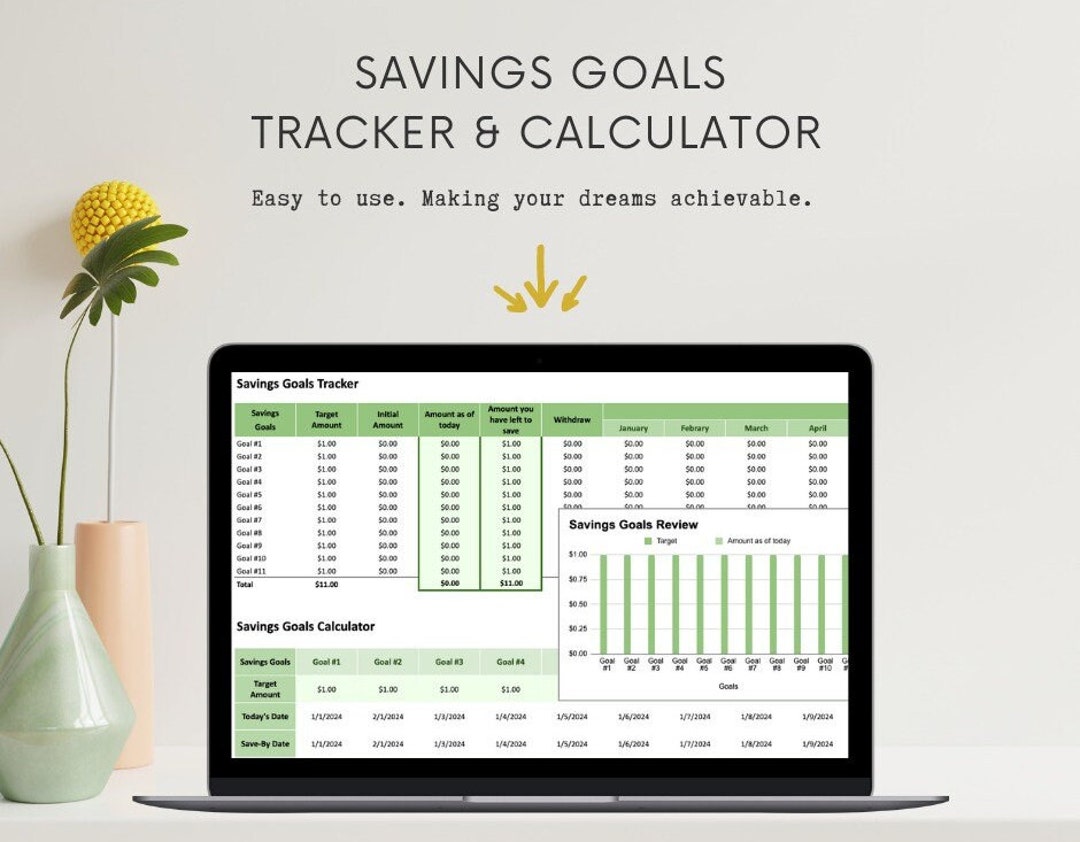 Savings Goals Tracker & Calculator - Etsy