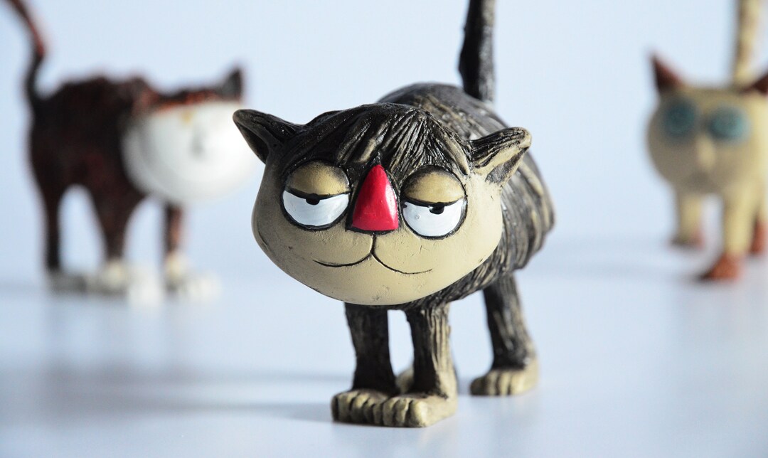 Adorable Kitty Sculpture, Whimsical Cat Cartoon Desktop Art, Quirky ...