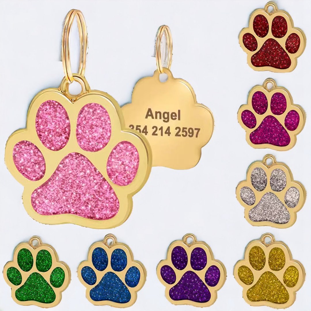 Engraved Dog Name Tag Custom Paw Print Pet Tag for Dogs and Cats ...