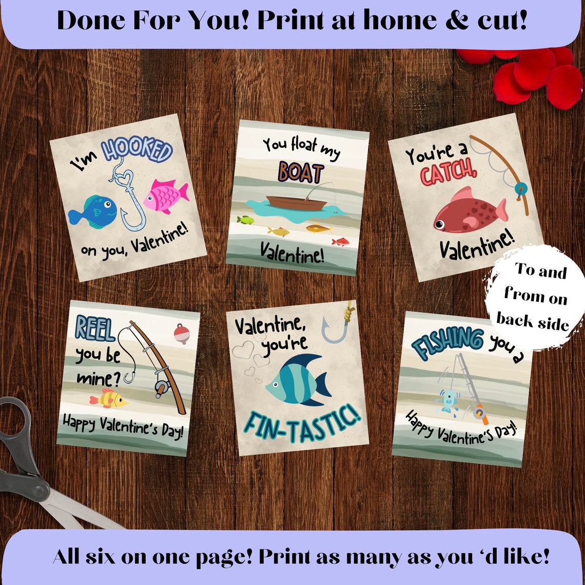 Fishing Printable Valentine Cards for Kids, Fishing Valentines, Kids ...
