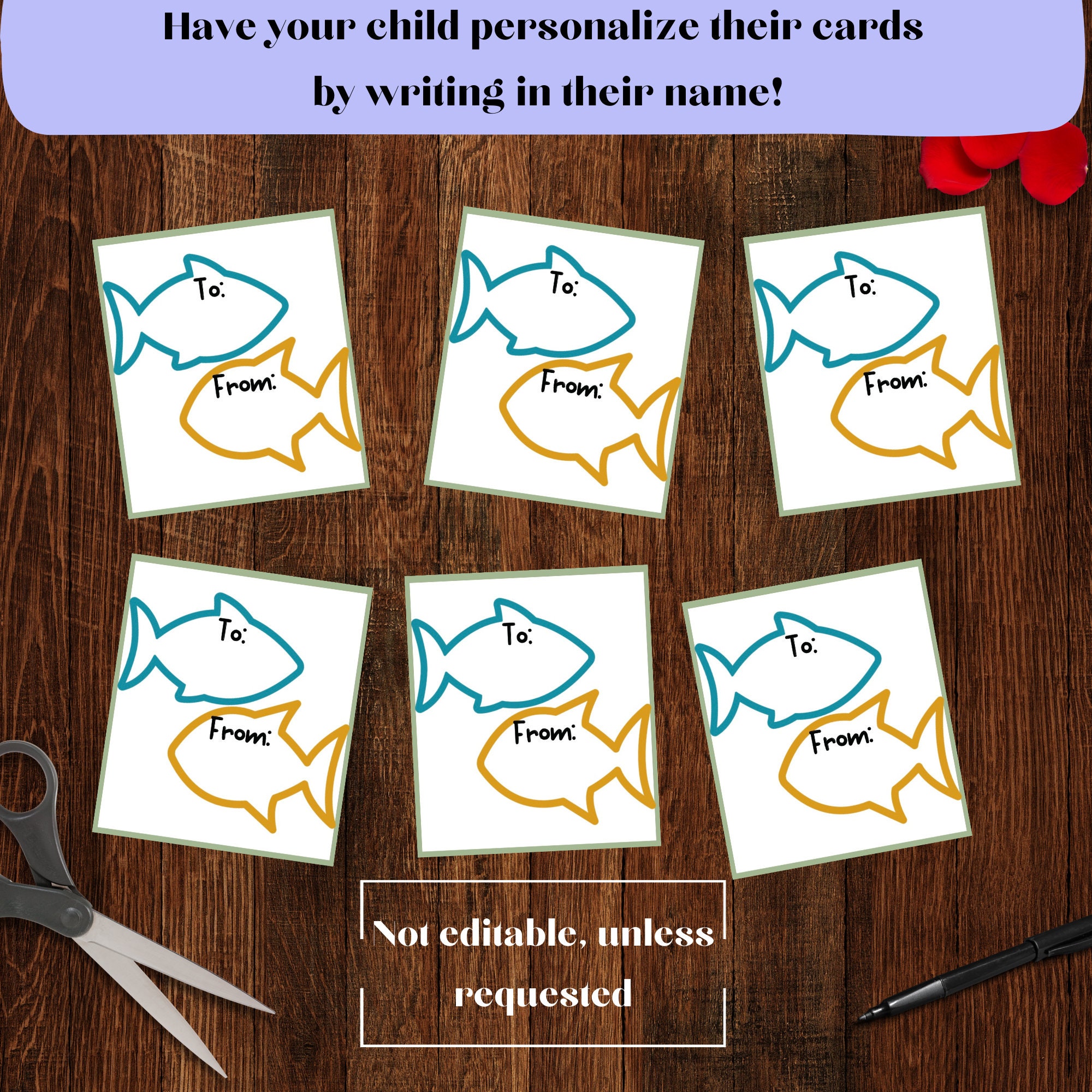 Fishing Printable Valentine Cards for Kids, Fishing Valentines, Kids ...