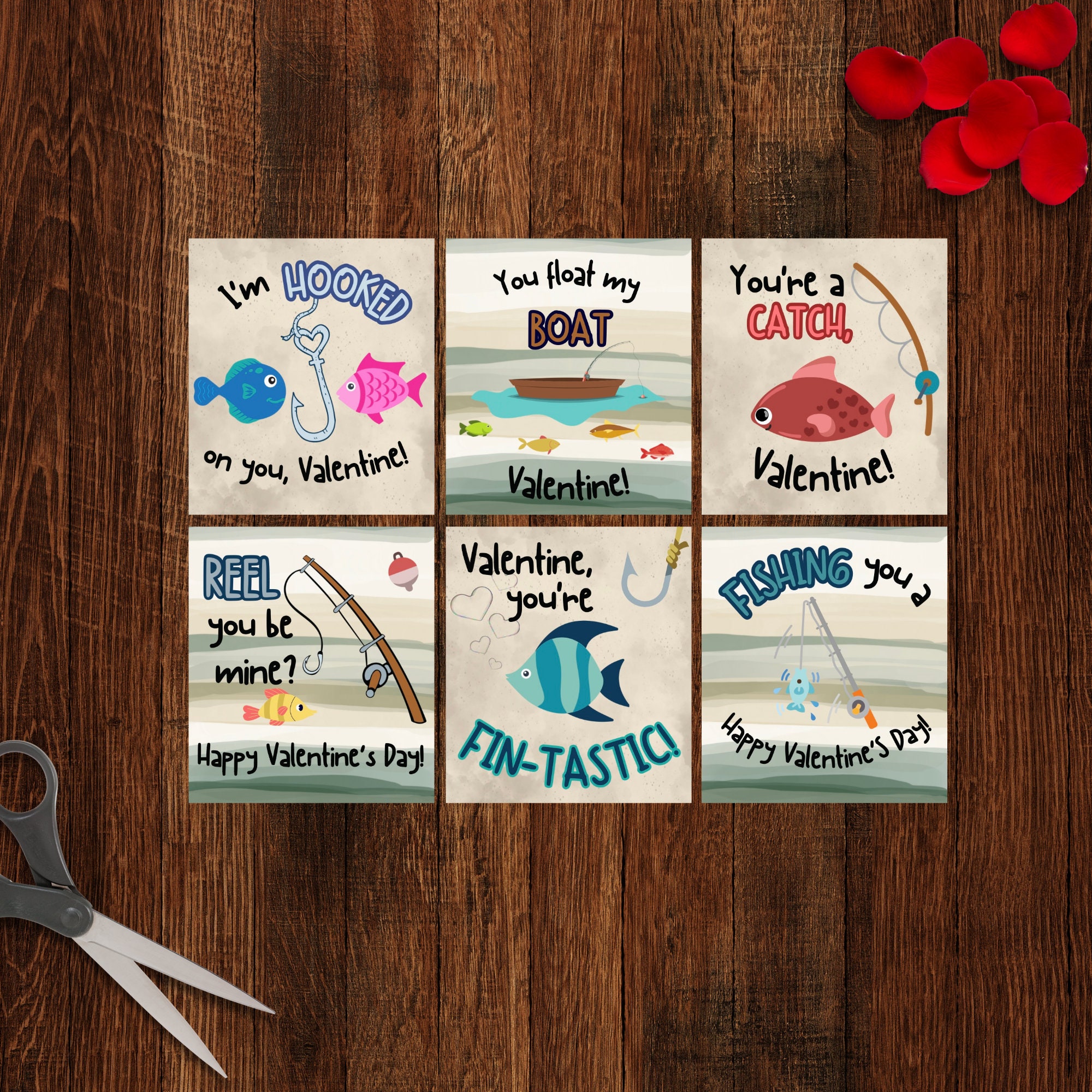 Fishing Printable Valentine Cards for Kids, Fishing Valentines, Kids ...