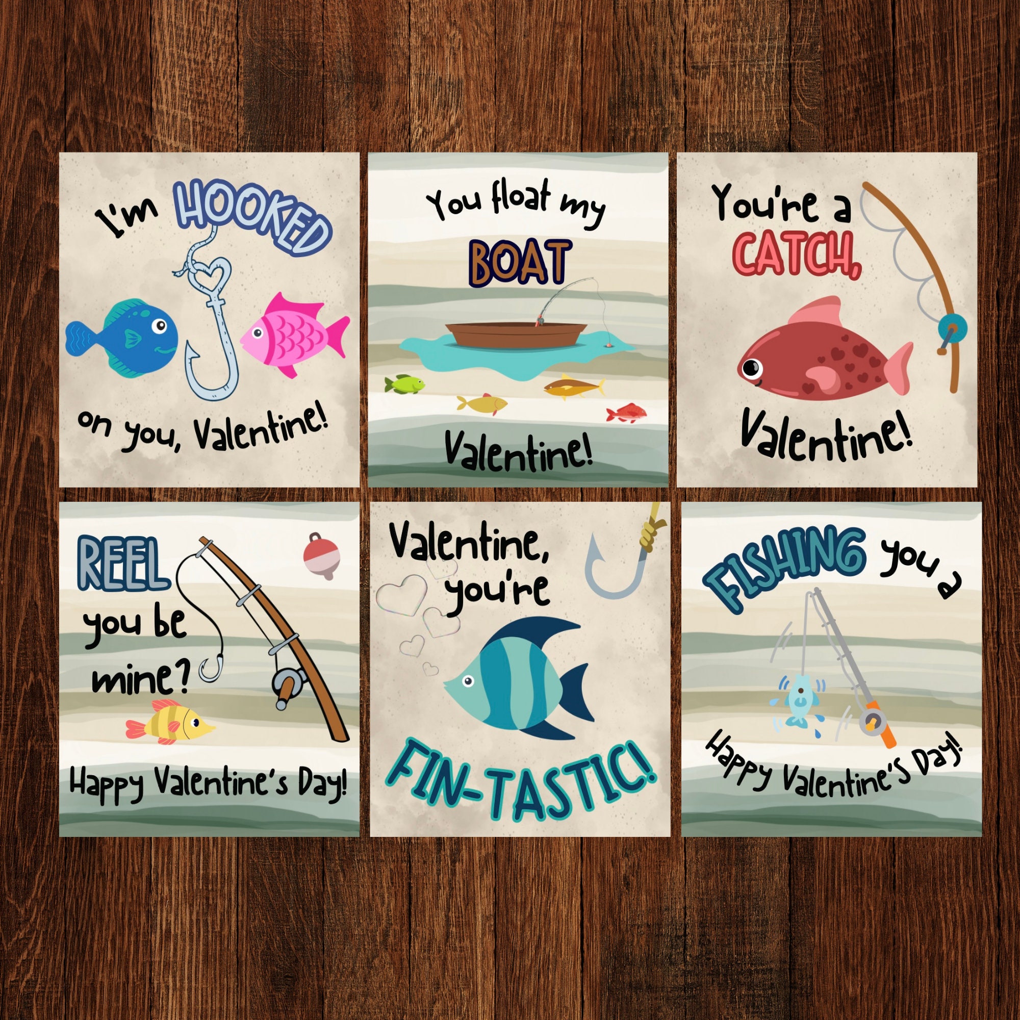 Fishing Printable Valentine Cards for Kids, Fishing Valentines, Kids ...