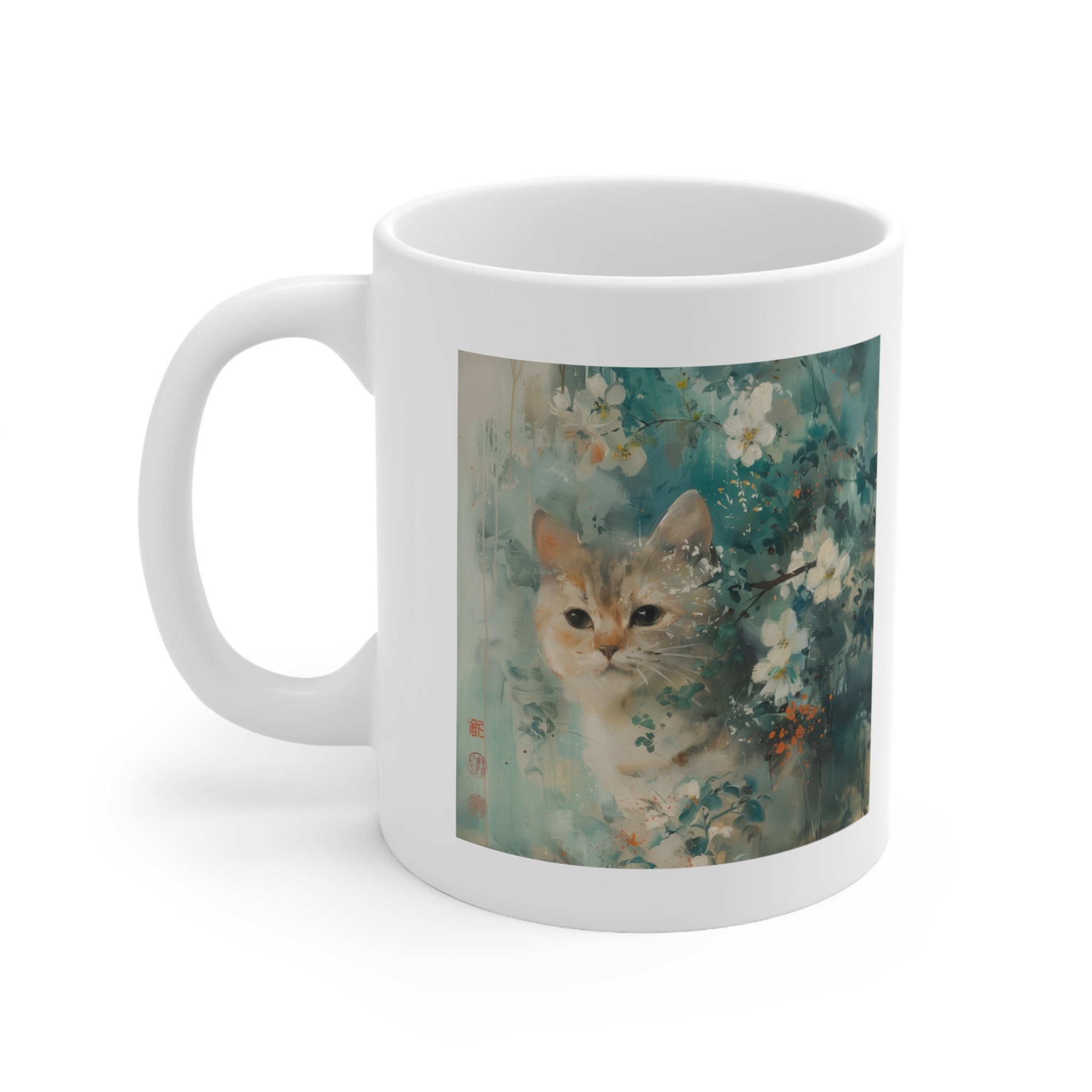 Emerging Ethereal Cat Mug, Flower Style Cat Mug Design, Japanese Art ...