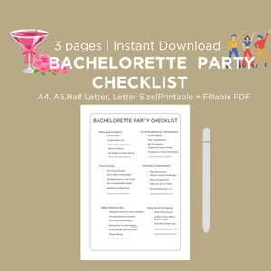 Bachelorette Party Check List|pdf & PNG | A4, A5, Half Letter,letter ...