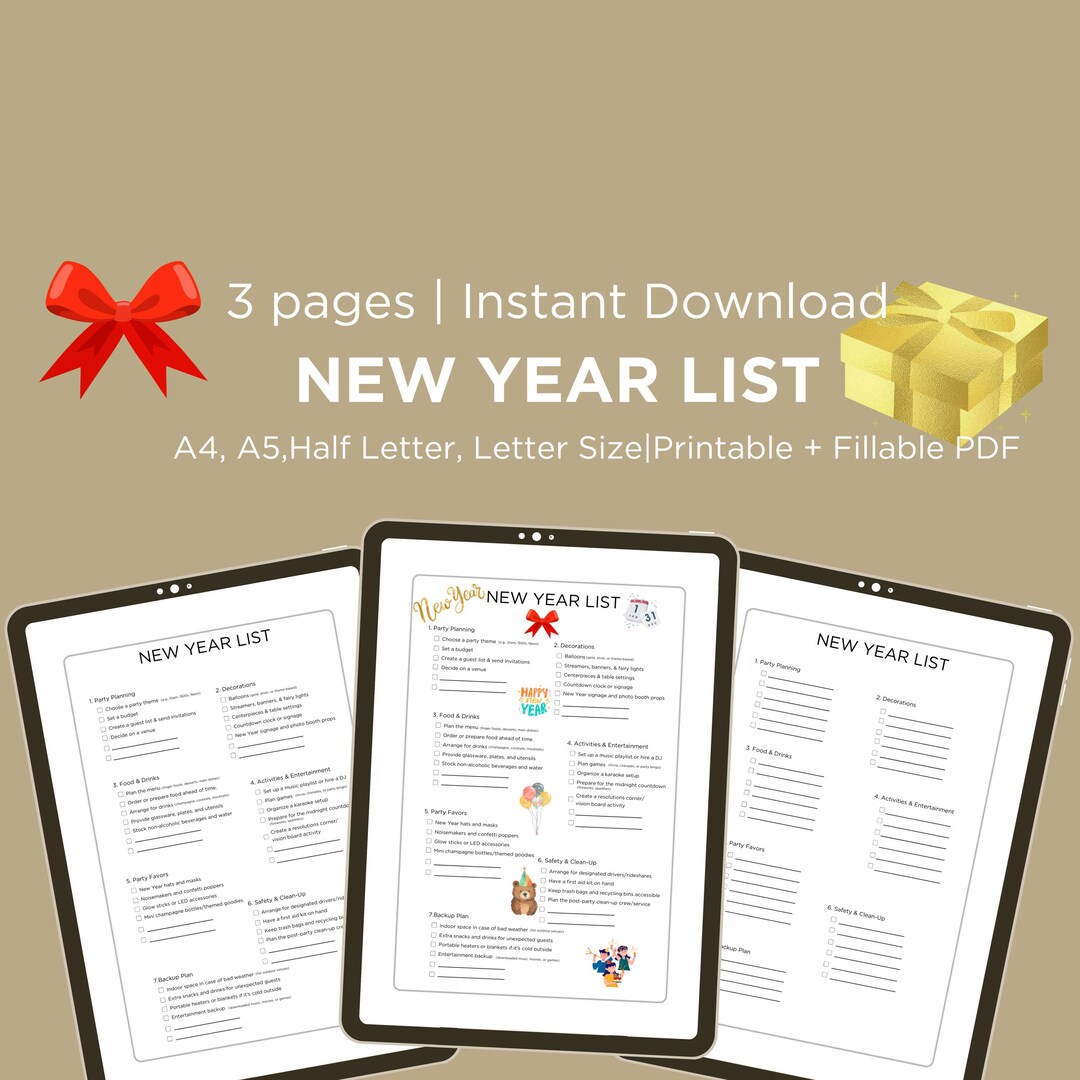 New Year List PDF & PNG A4, A5, Half Letter,letter Sizes Non-editable ...