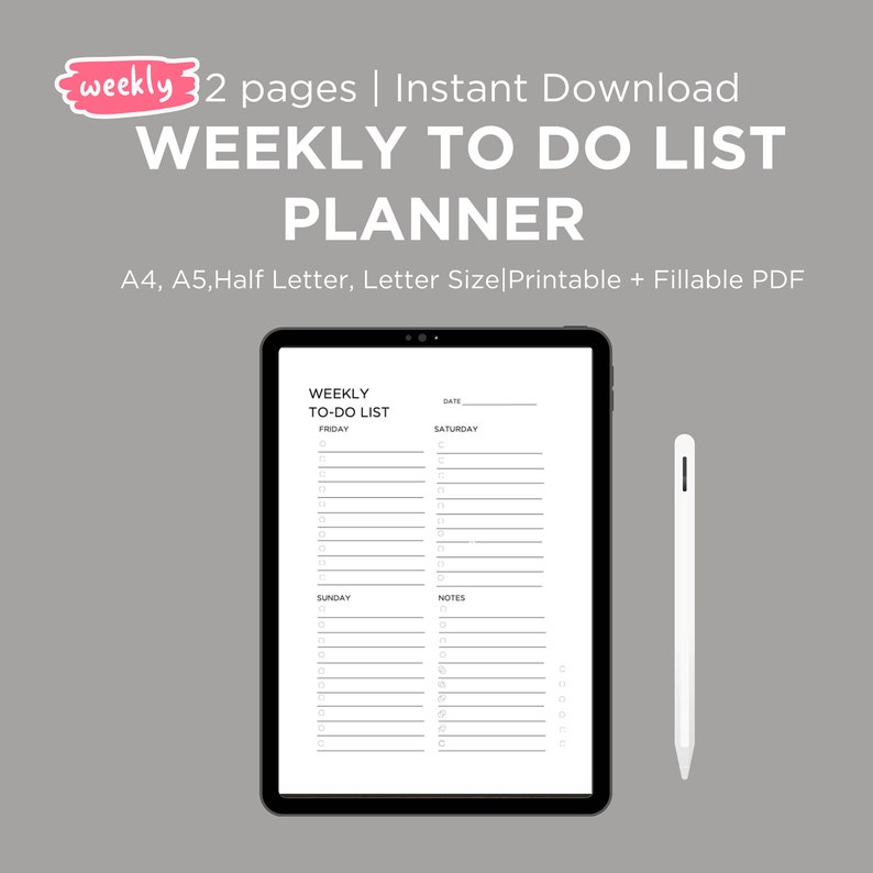 Weekly to Do List Printable on Two Pages, Weekly to Do List, Weekly ...