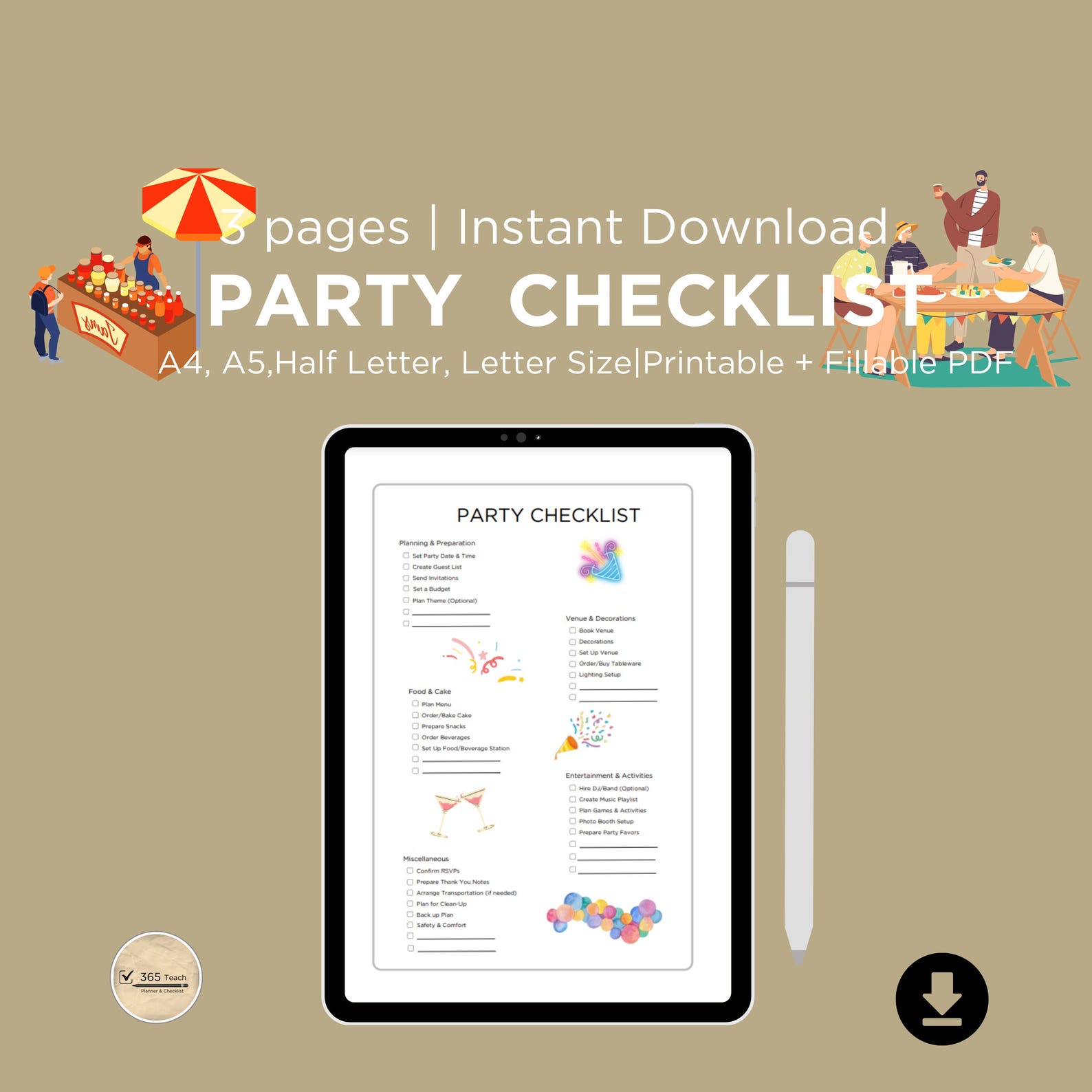 Party Checklist, Party Planning|pdf & PNG | A4, A5, Half Letter,letter ...