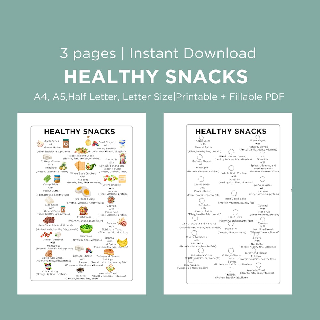 Healthy Snack List PDF & PNG A4, A5, Half Letter,letter Sizes Non ...