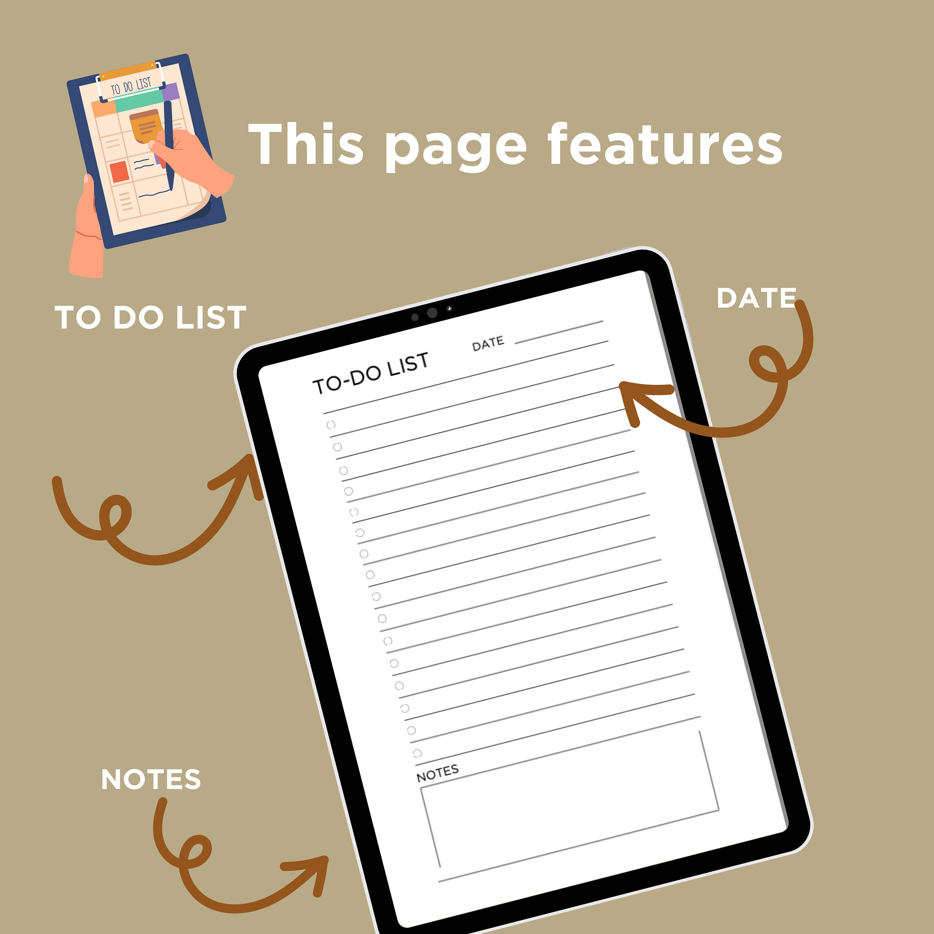 To Do List for iPad Planner,dark Mode to Do List Page, Undated to Do ...