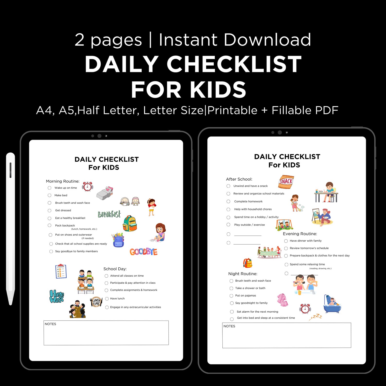 Daily Checklist for Kids, Daily Routine for Kids,daily Routine ...