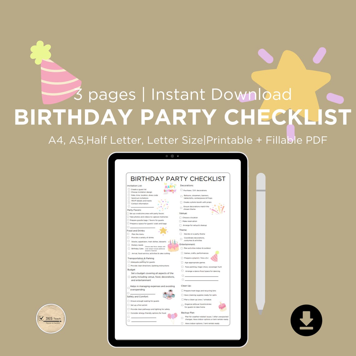 Birthday Party Checklist,birthday Checklist, Checklist Planner,event ...