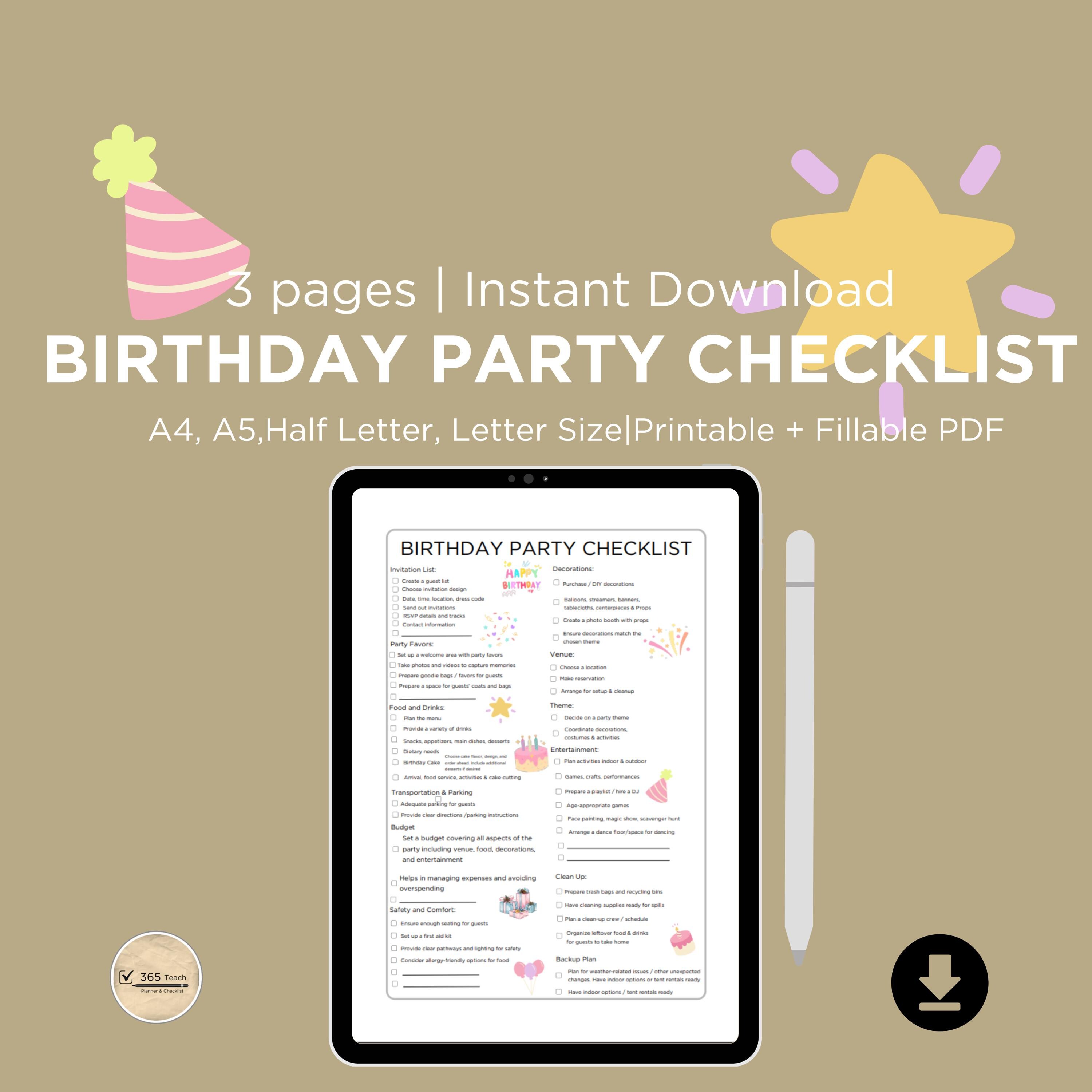 Birthday Party Checklist,birthday Checklist, Checklist Planner,event ...