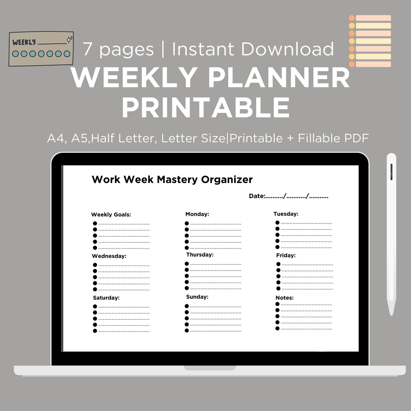 Weekly Planner Printable, Dark Mode to Do List, Dark Mode Template ...