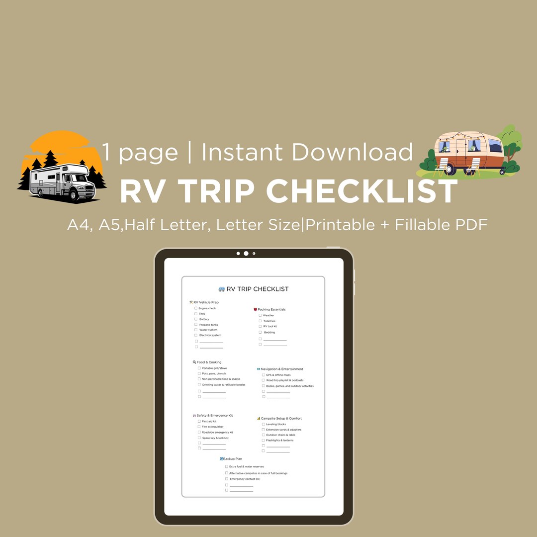 RV Trip Checklist| Retirement Camping| Printable Checklist| Trip ...