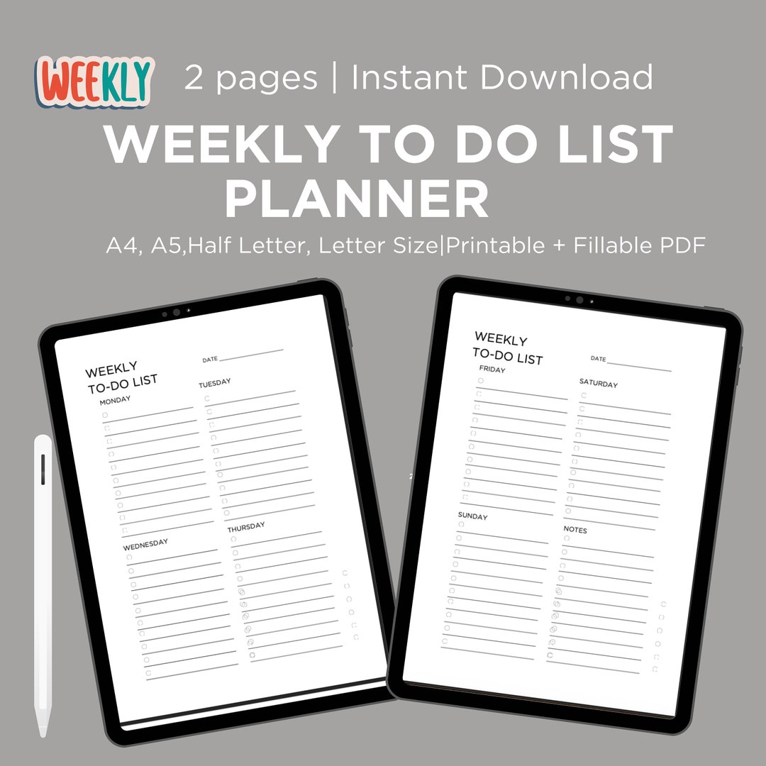 Weekly to Do List Printable on Two Pages, Weekly to Do List, Weekly ...