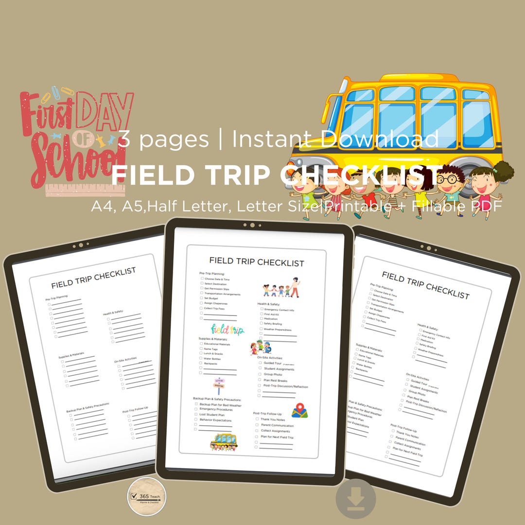 Field Trip Checklist PDF & PNGA4, A5, Half Letter,letter Sizes Non ...