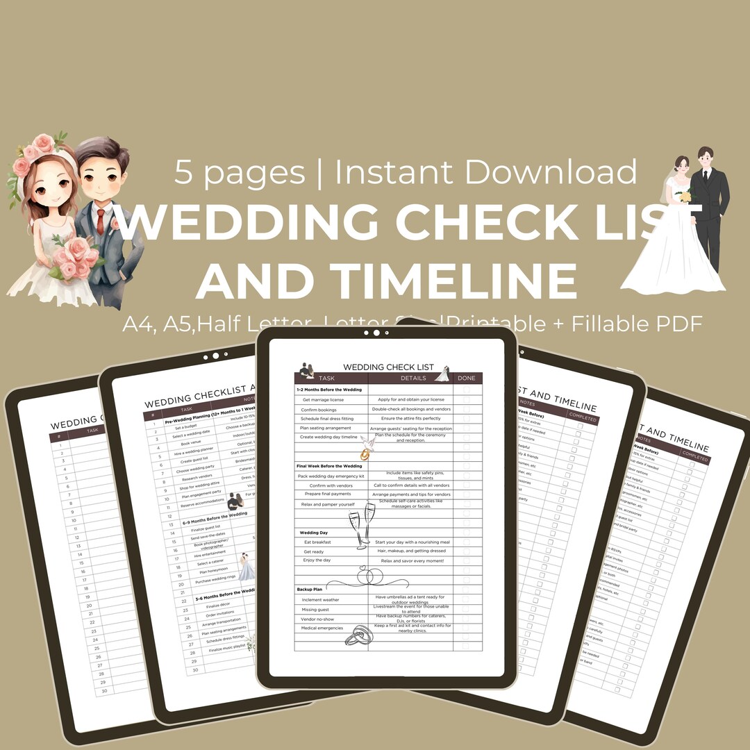 Wedding Checklist and Timeline | Wedding Pdf|wedding Day|digital ...