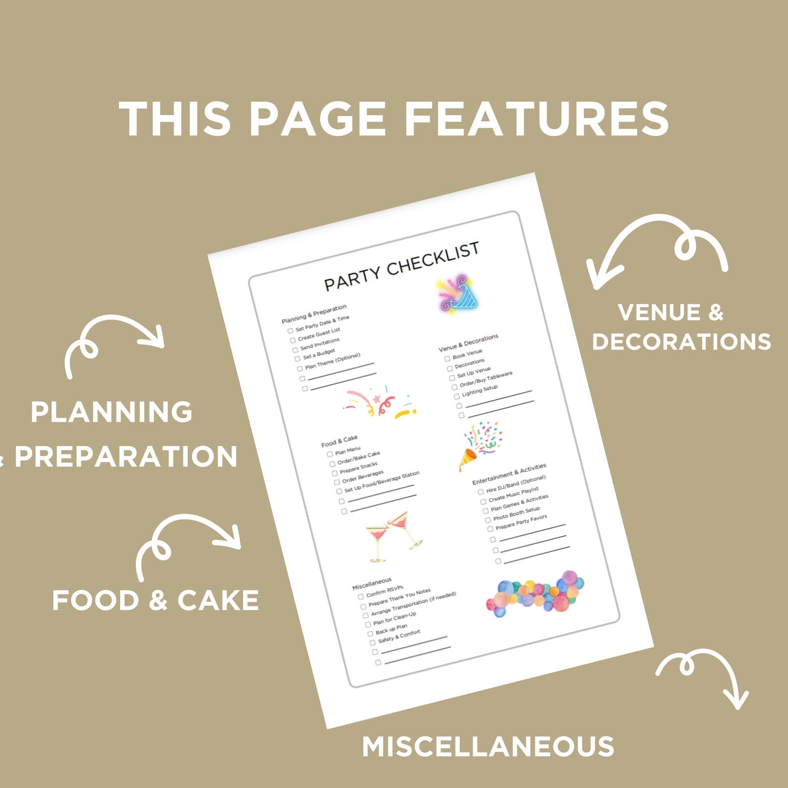 Party Checklist, Party Planning|pdf & PNG | A4, A5, Half Letter,letter ...