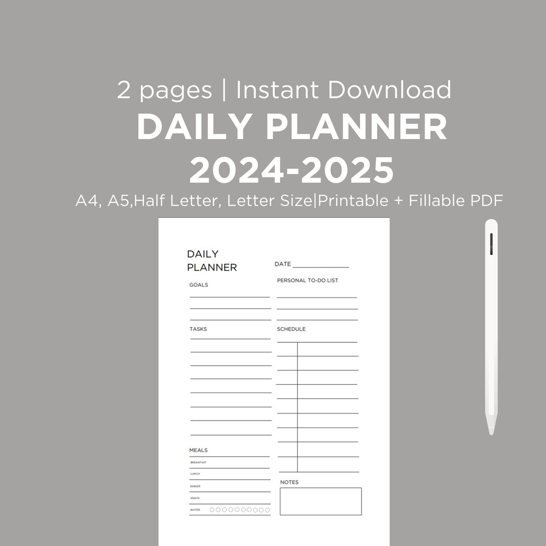 Daily Planner 2024-2025 PDF & PNGA4, A5, Half Letter,letter Sizesnon ...