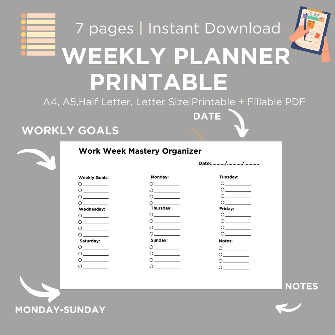 Weekly Planner Printable, Dark Mode to Do List, Dark Mode Template ...